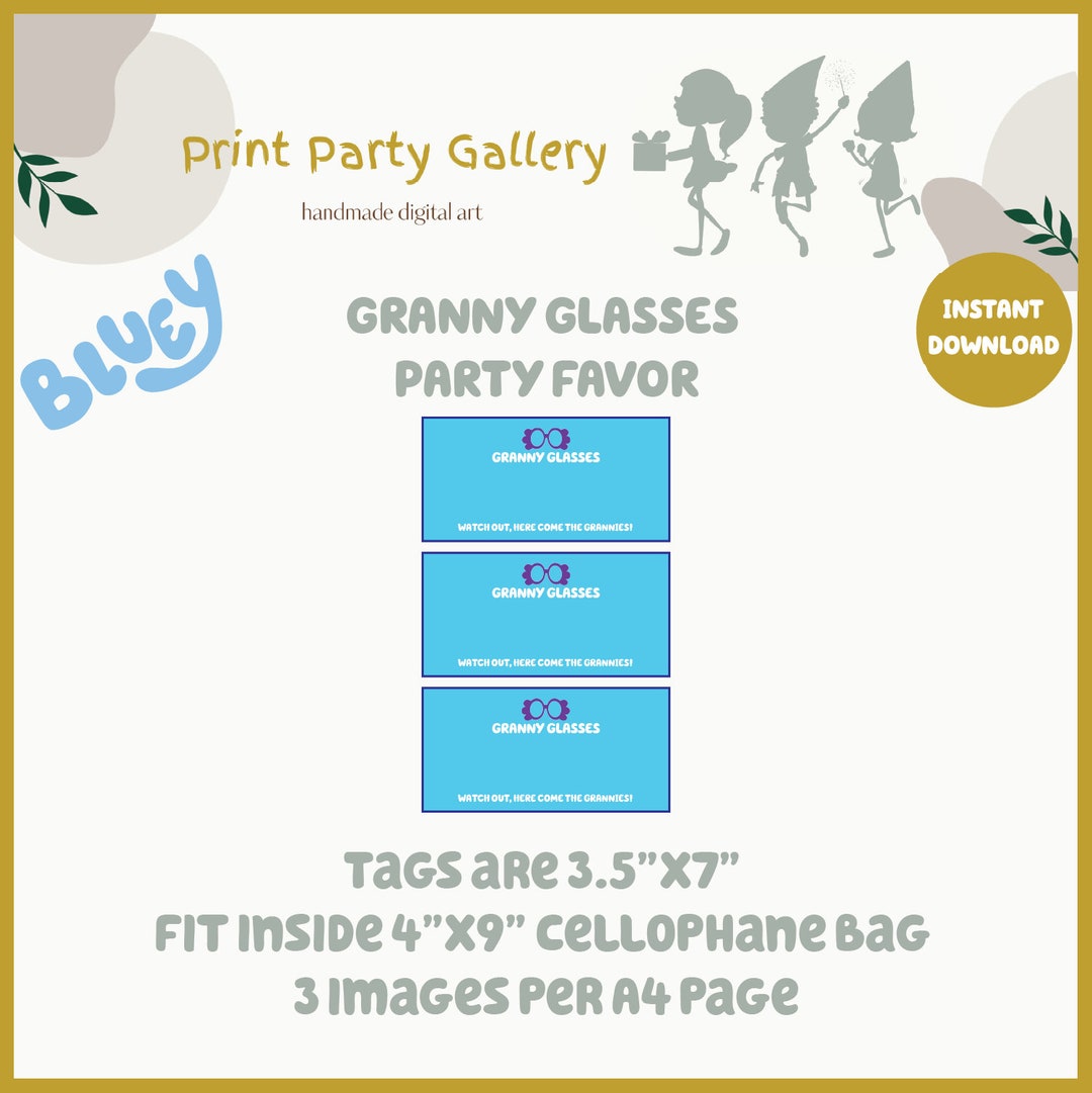 Bluey Party Favor Granny Glasses Blue X3 Digital Etsy