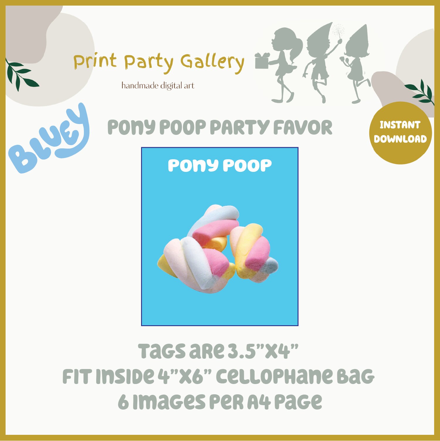 BLUEY Party Favor / PONY POOP / Blue / X6 Digital Download - Etsy