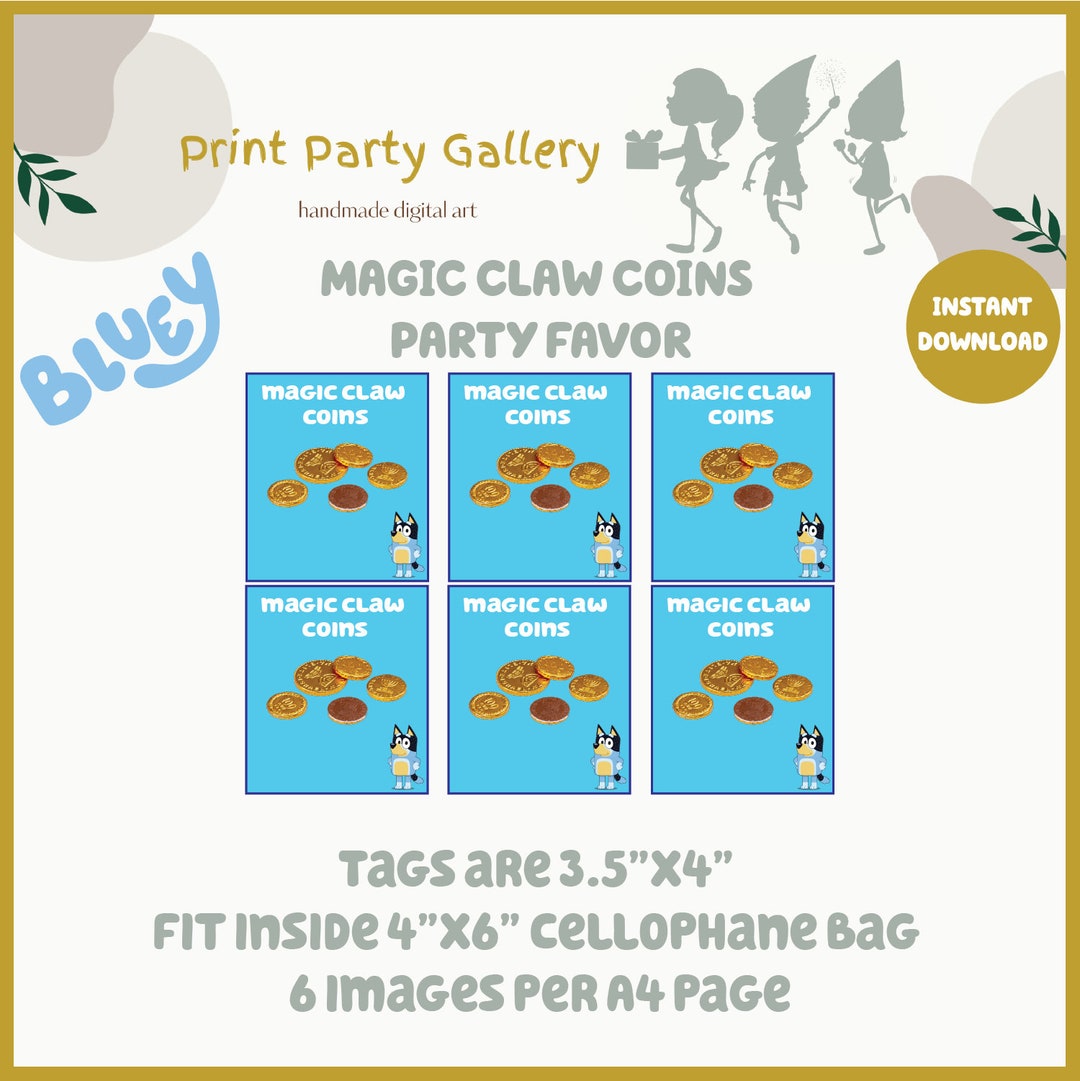 BLUEY Party Favor / MAGIC CLAW Coins / Blue / X6 Digital - Etsy