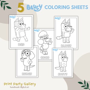 5 Pack BLUEY CHARACTERS Coloring Sheets | Kids Party | Party Favor ...