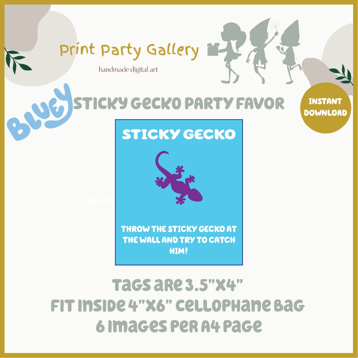 BLUEY Party Favor | STICKY GECKO | Blue X6 - Print Party Gallery ...