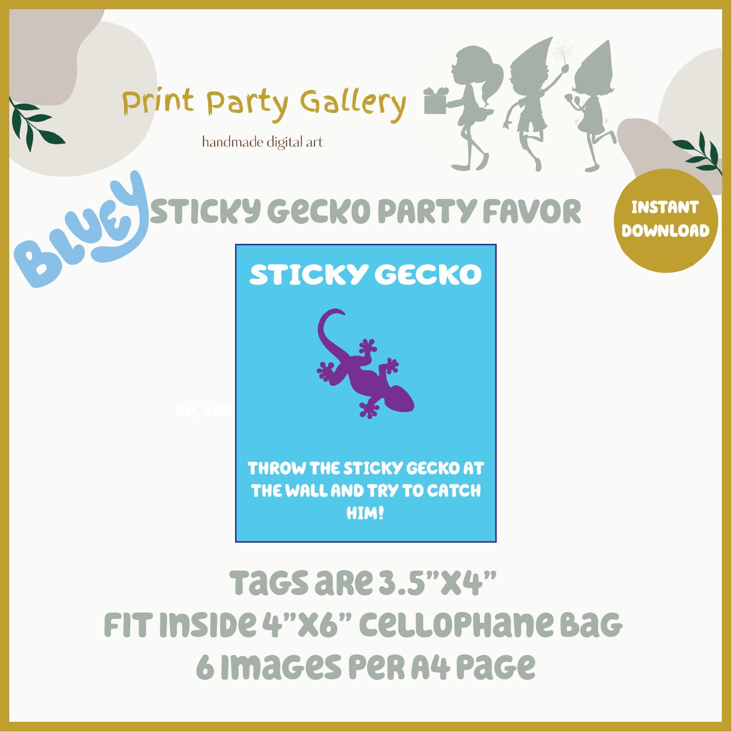 BLUEY Party Favor | STICKY GECKO | Blue X6 - Print Party Gallery ...