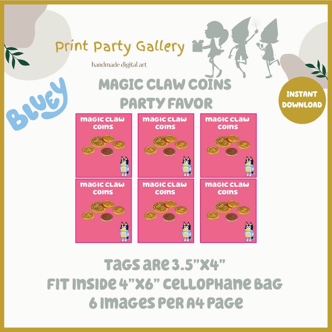 BLUEY Party Favor / MAGIC CLAW Coins / Pink / X6 Digital - Etsy