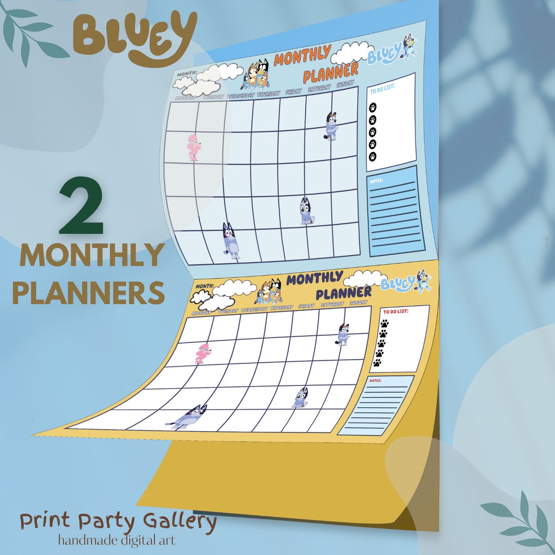 2 BLUEY Monthly Calendar Planner | Kids Calendar | Print Party Gallery ...