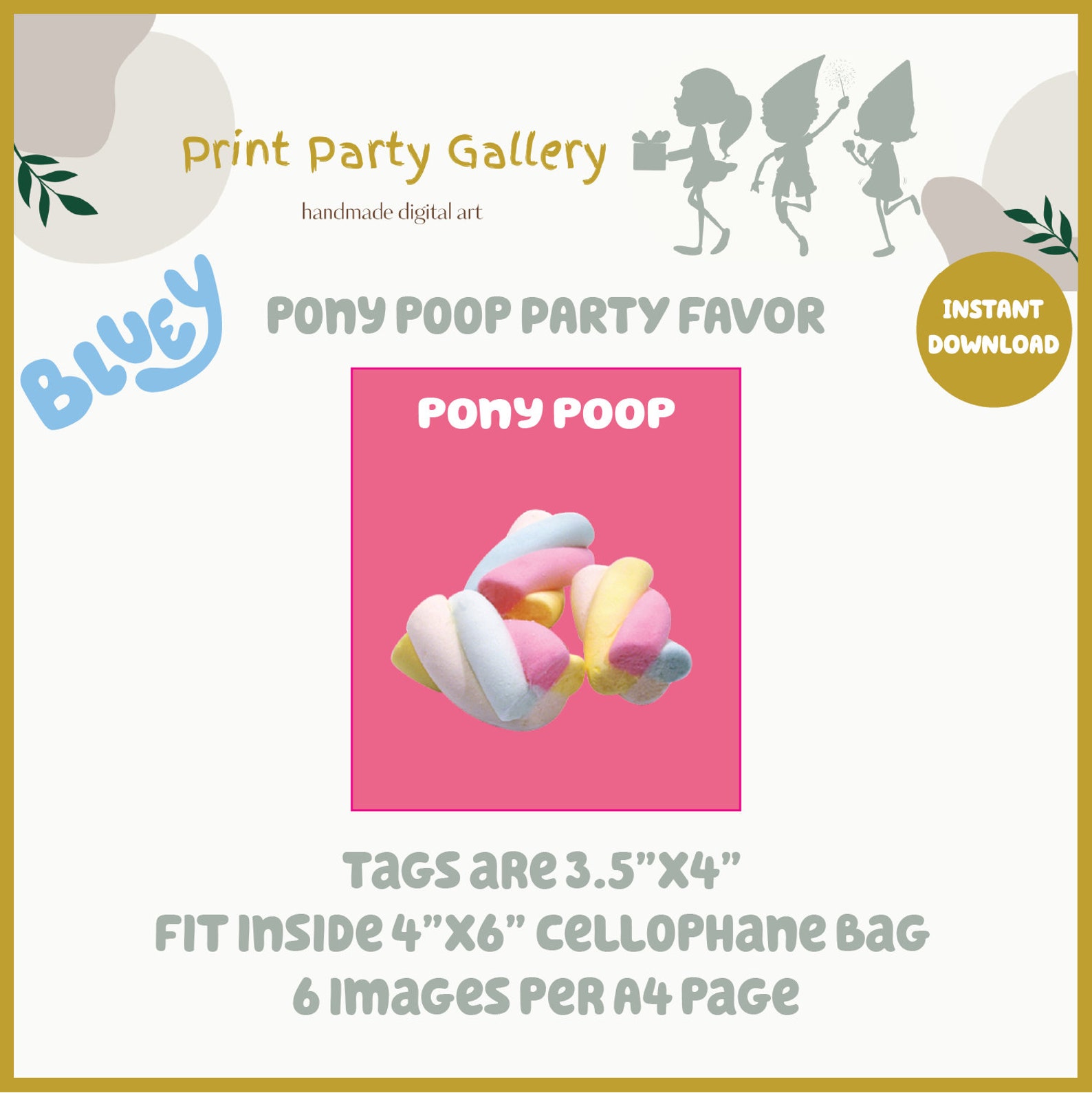 BLUEY Party Favor / PONY POOP / Pink / X6 Digital Download - Etsy