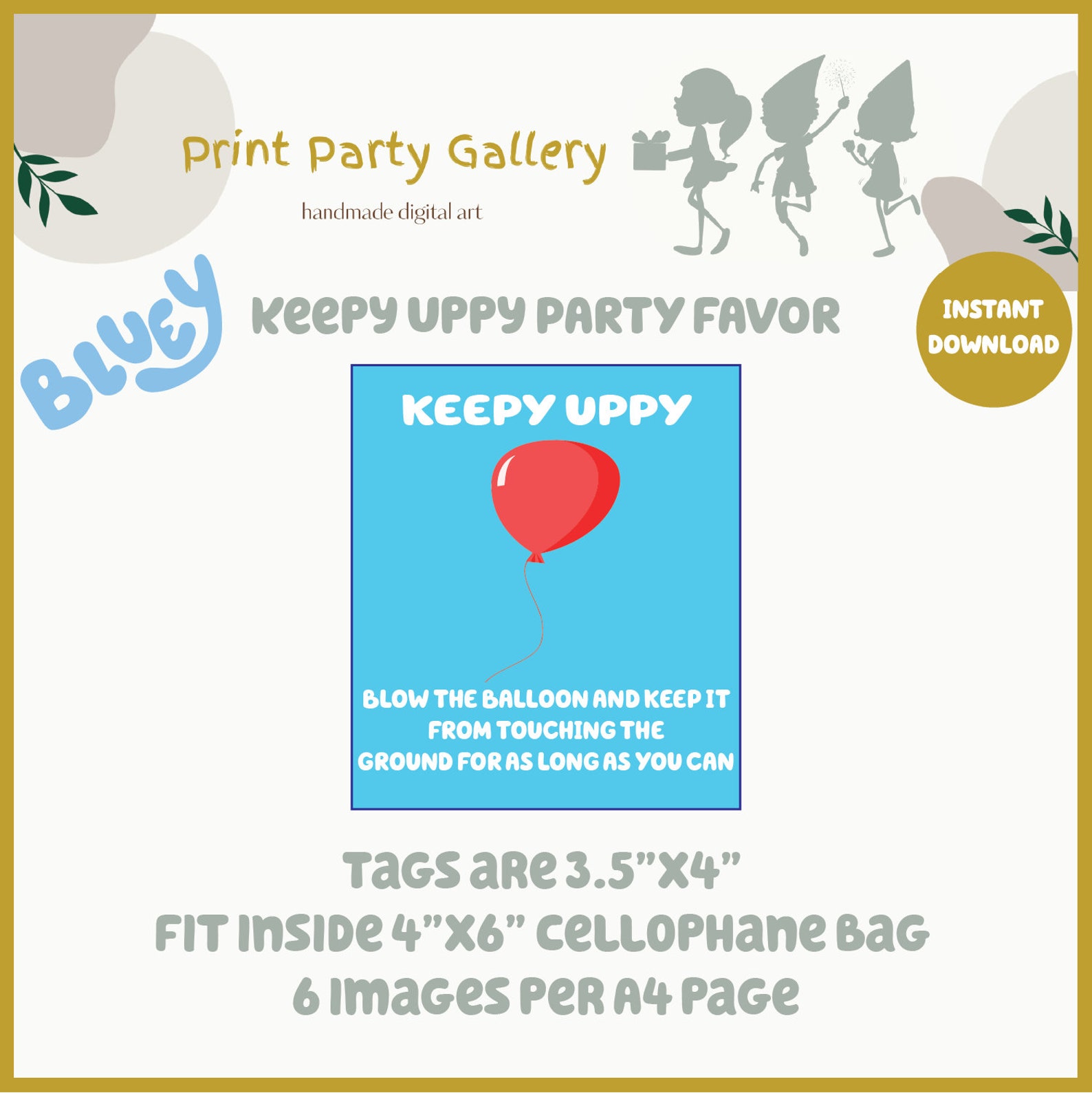 BLUEY Party Favor KEEPY UPPY Blue X6 Kids Birthday Print Party Gallery ...