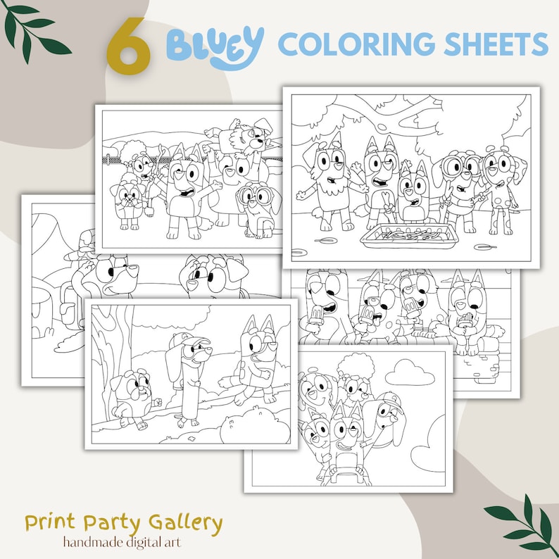 6 Pack BLUEY FRIENDS Coloring Sheets | Kids Party | Party Favor - Print ...