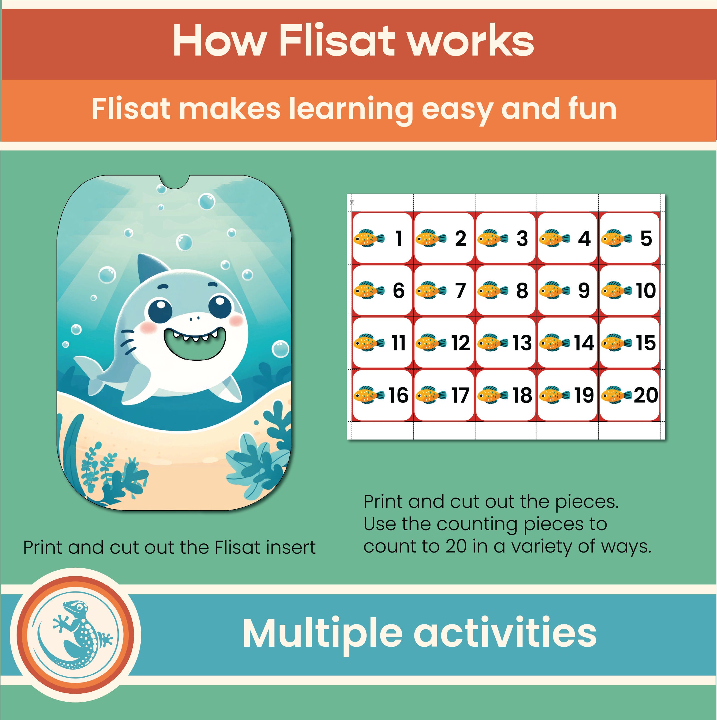 Feed the Shark Flisat Insert, Counting to 20 Activity, Printable ...