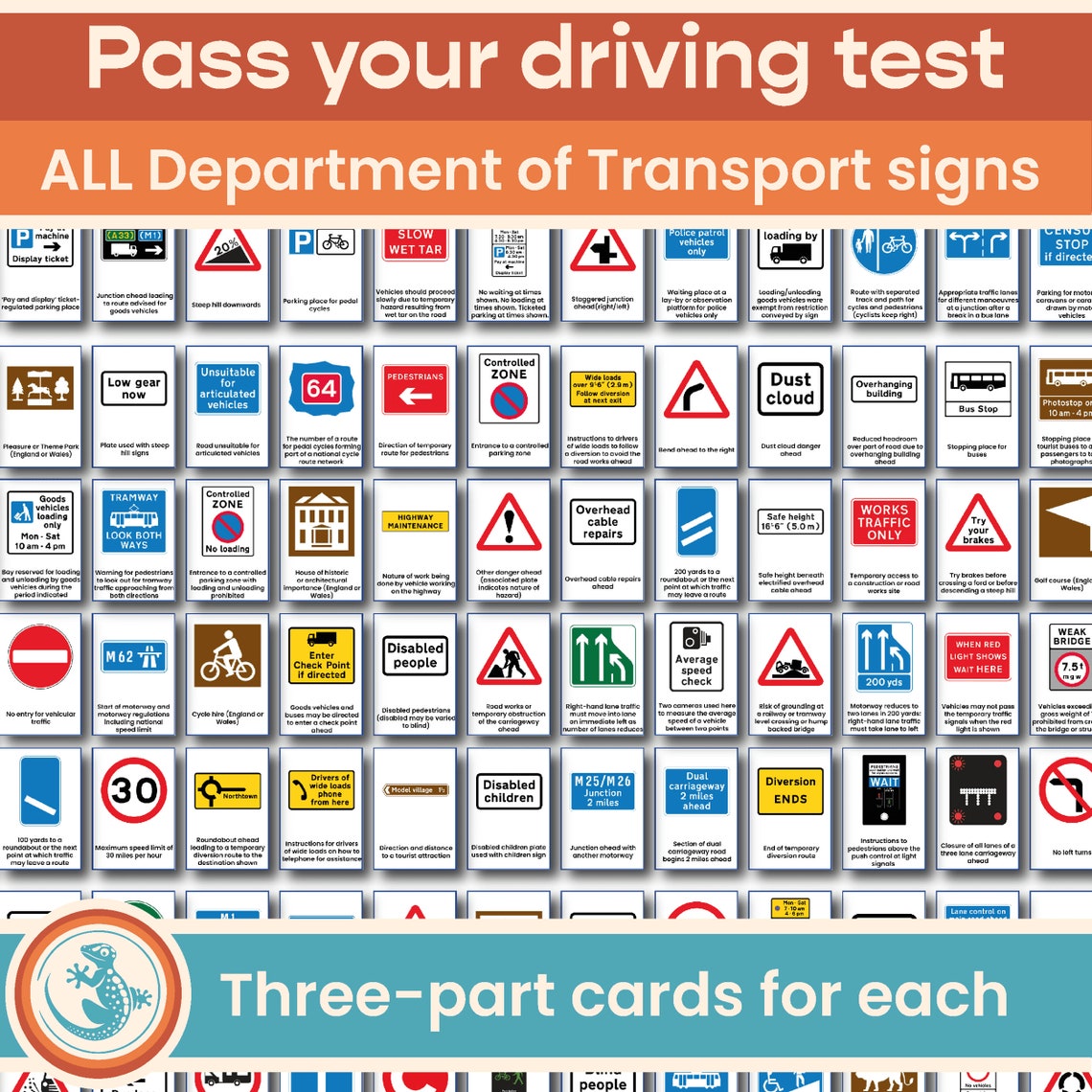 COMPLETE 628 UK Road Traffic Signs Flashcards Printable, Digital ...