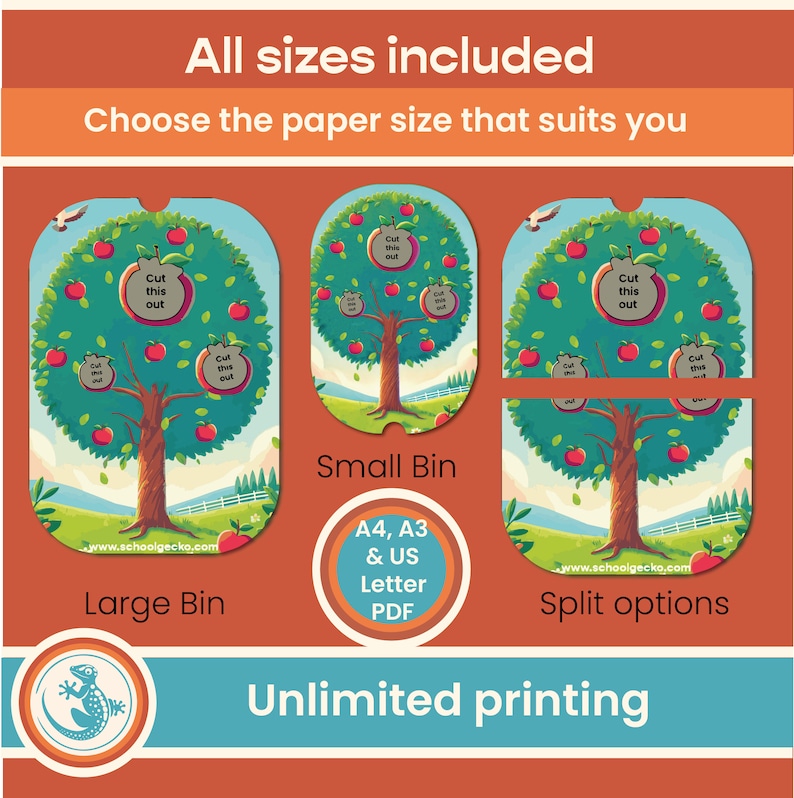 Flisat Insert Sort Apples by Size, Matching Activity, Printable ...