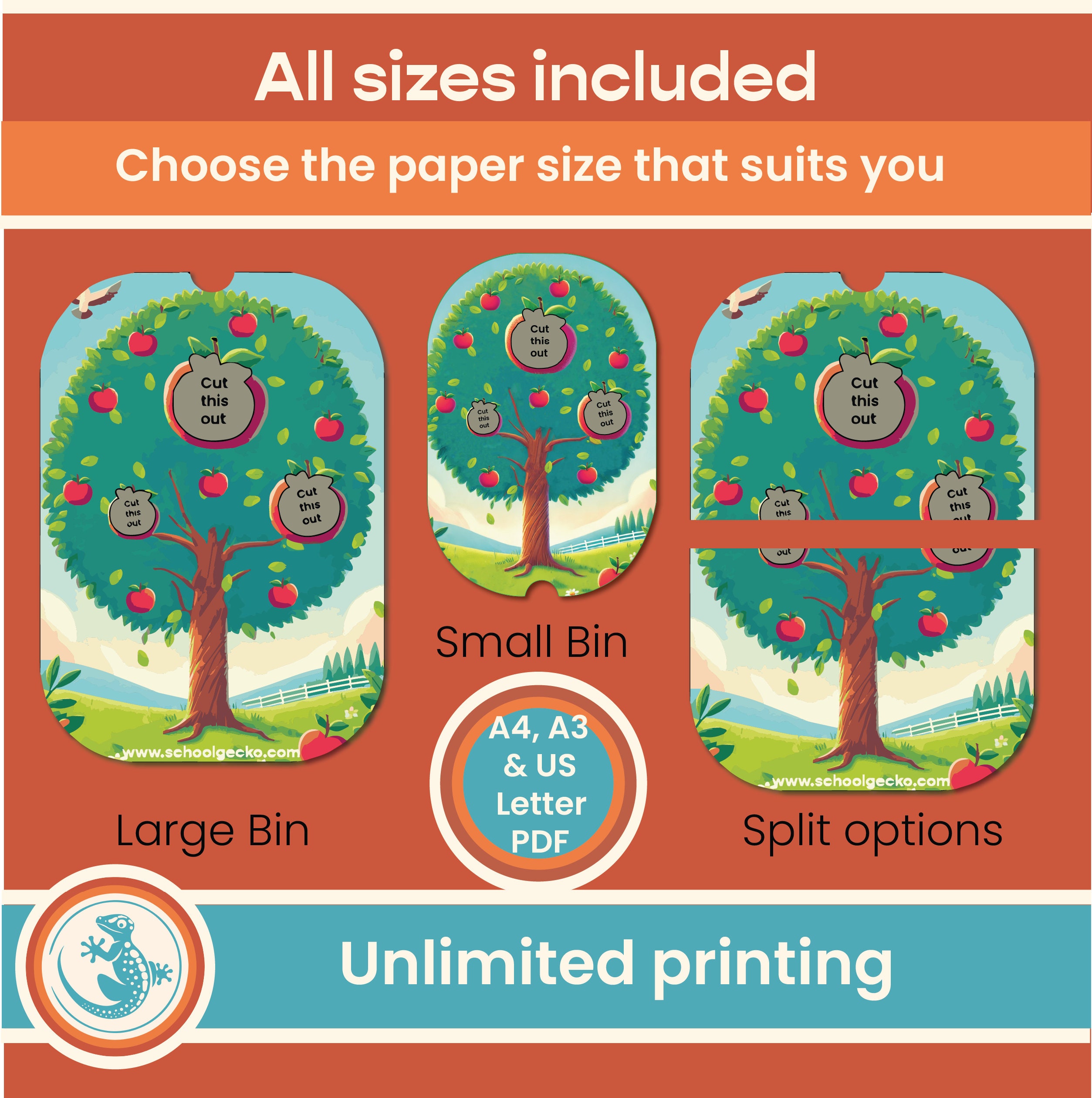 Flisat Insert Sort Apples by Size, Matching Activity, Printable ...