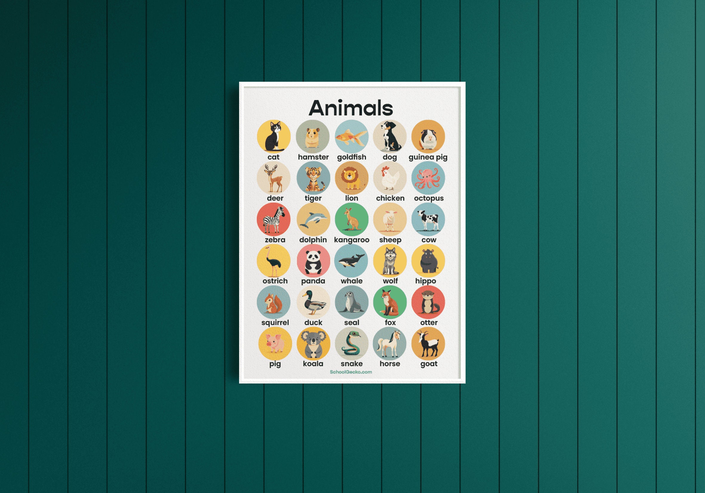 Animals Colour Poster Printable, Homeschool Montessori Materials ...