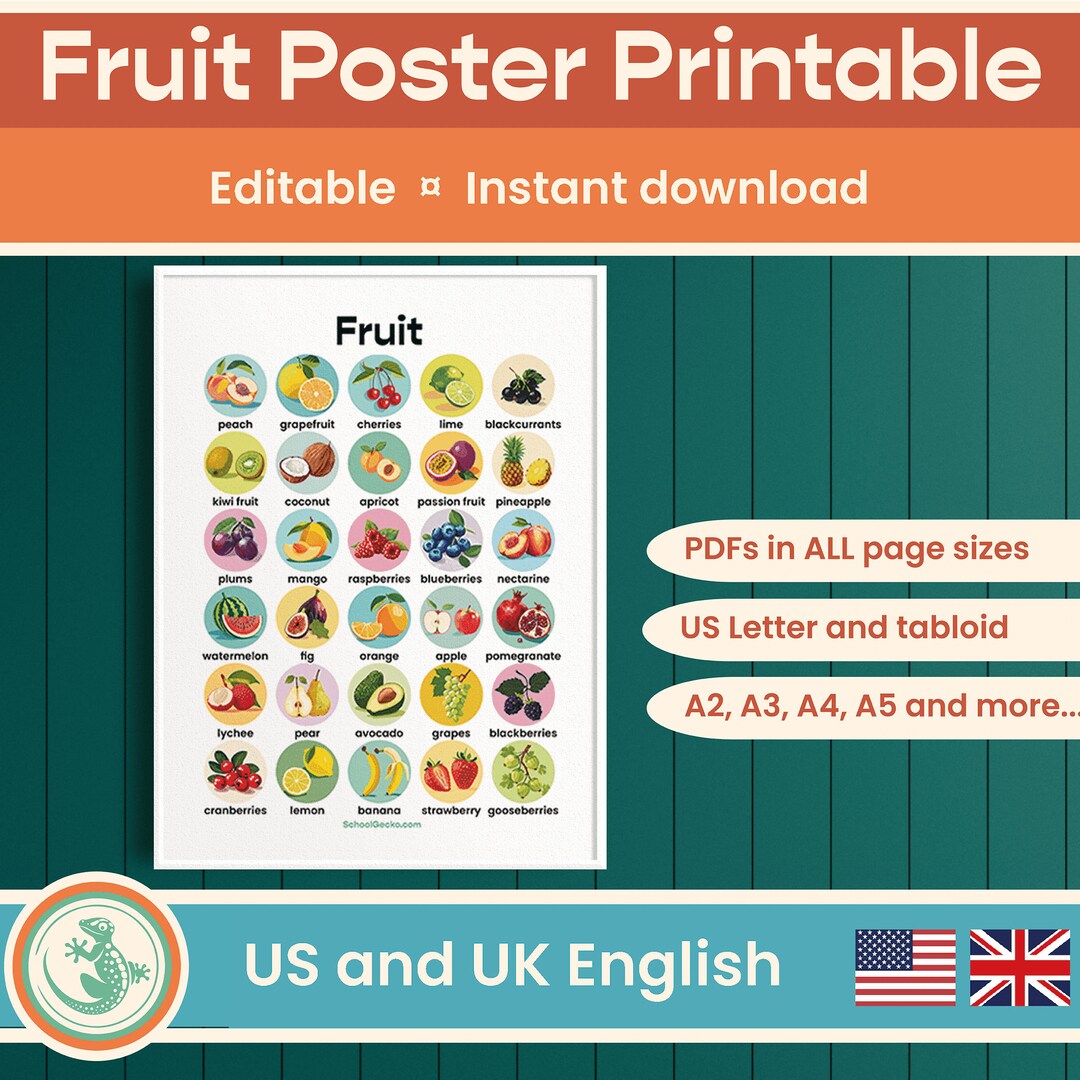 Fruit Colour Poster Printable, Homeschool Montessori Materials ...
