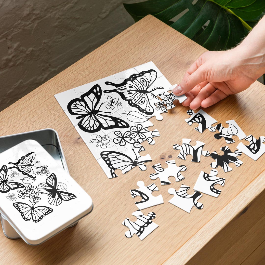 Jigsaw Puzzle With Tin-colorable Butterflies Flowers Leaves - Etsy
