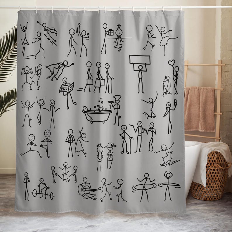 Shower Curtain - Stick Figure Shower Curtain – Fun Doodle People ...
