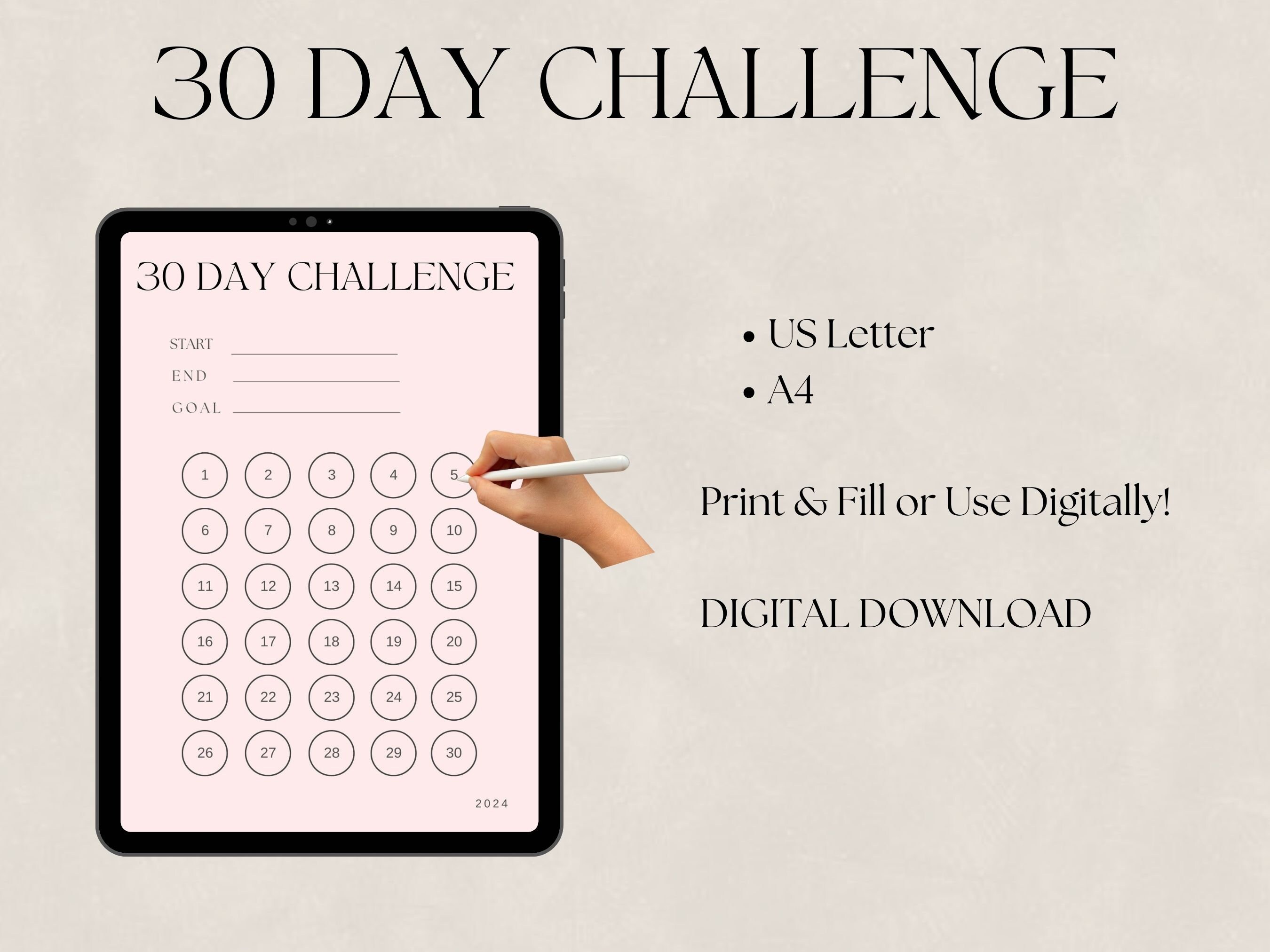 30 Day Challenge, 30 Day Habit Tracker, Health Tracker, Goal Tracker ...