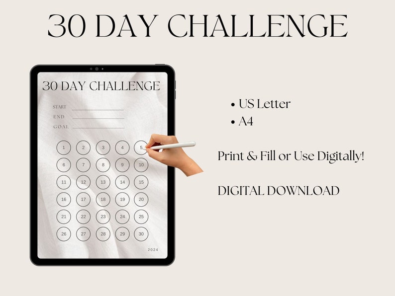 30 Day Challenge, 30 Day Habit Tracker, Health Tracker, Goal Tracker ...