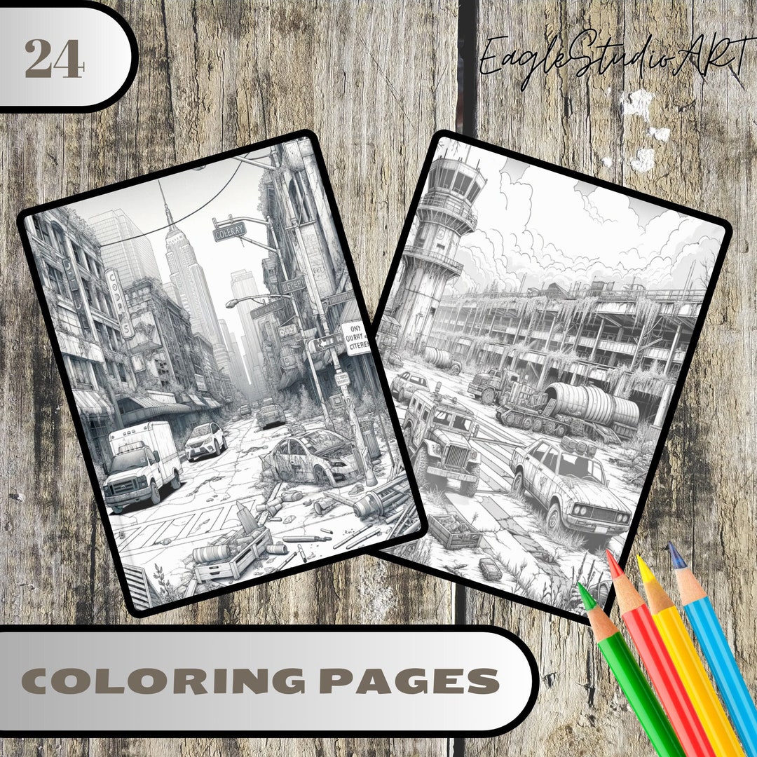 Set of 29 Post Apocalyptic Coloring Pages Themed Images I Post ...