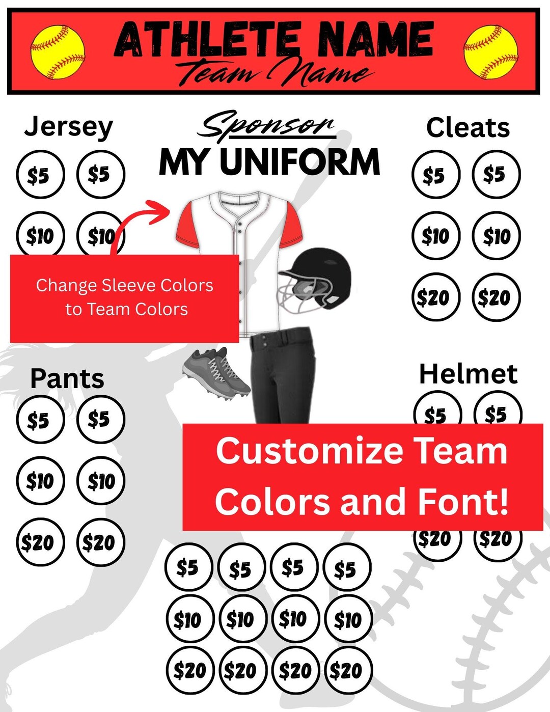 Softball | Fundraiser | FREE Tracking Sheet | Sport Fundraiser ...