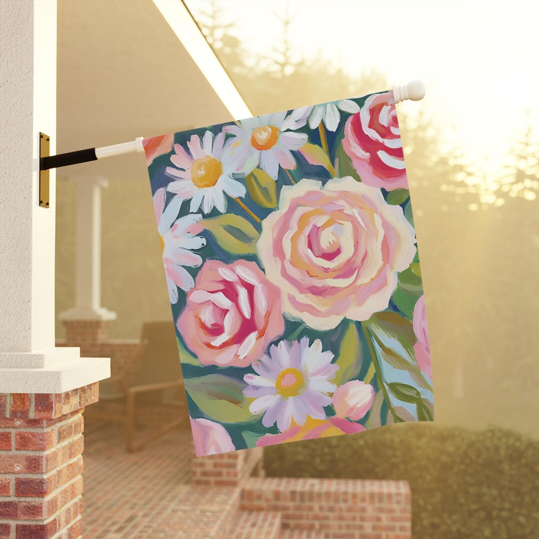 Spring Flower Garden Banner, Springtime House Flag, Floral Garden Flag ...