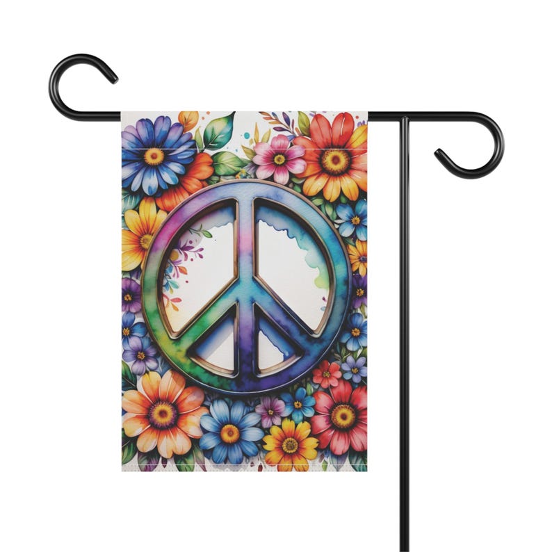 Peace Flag, Floral Peace Sign, Spring Yard Decor, Hippie Outdoor Banner ...