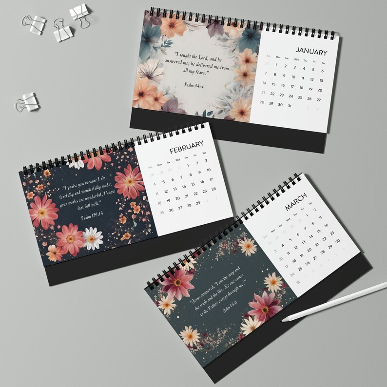 Christian Desk Calendar 2024, Office Monthly Flip Calendar, Floral ...