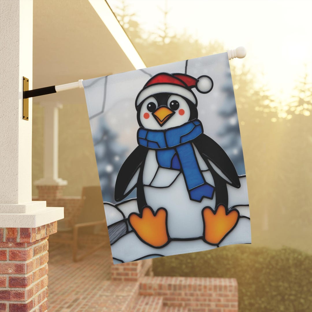 Penguin Flag, Winter Holiday Banner, Christmas Garden Decor, Stained ...