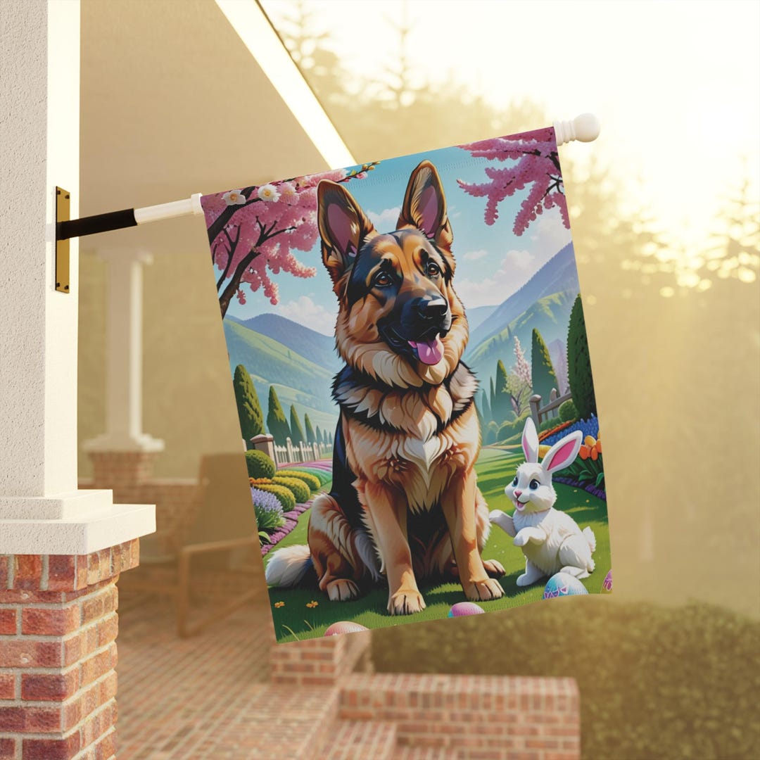Easter Flag, Spring German Shepherd Flag, German Shepherd Garden Flag ...