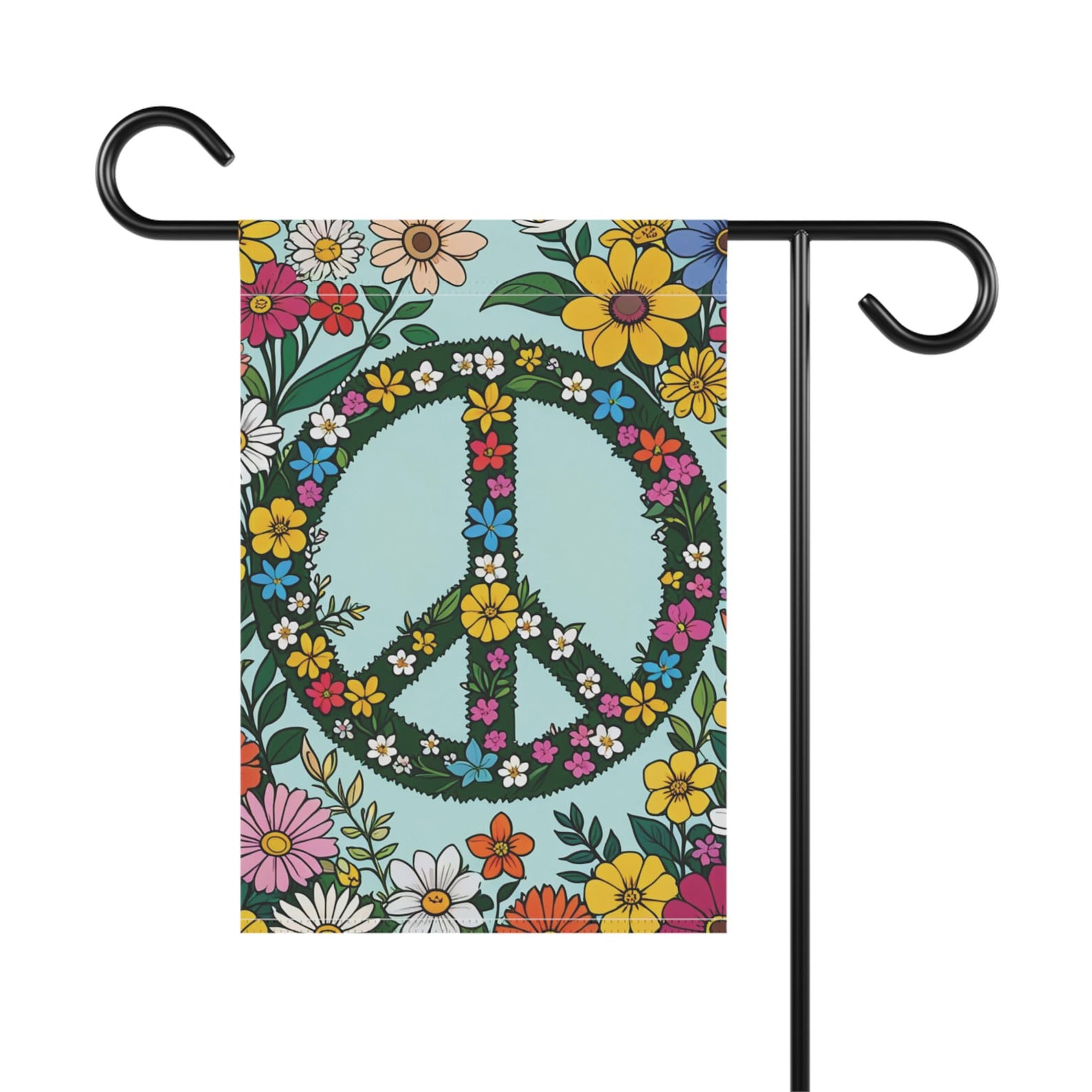 Peace Flag, Floral Peace Sign, Spring Yard Decor, Hippie Outdoor Banner ...