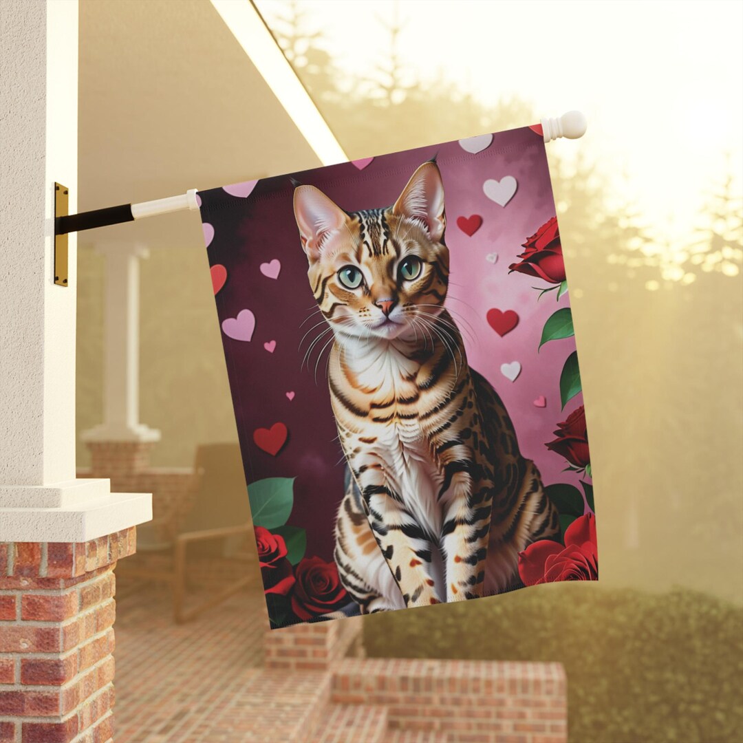 Flag, Valentine Bengal Cat Garden House Banner, Cat Decor, Home Outdoor ...