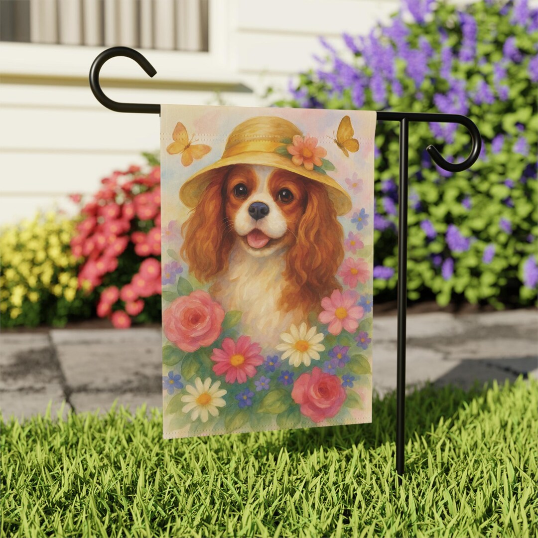 Cavalier King Charles Spaniel Garden Flag , Floral Dog Yard Decor ...