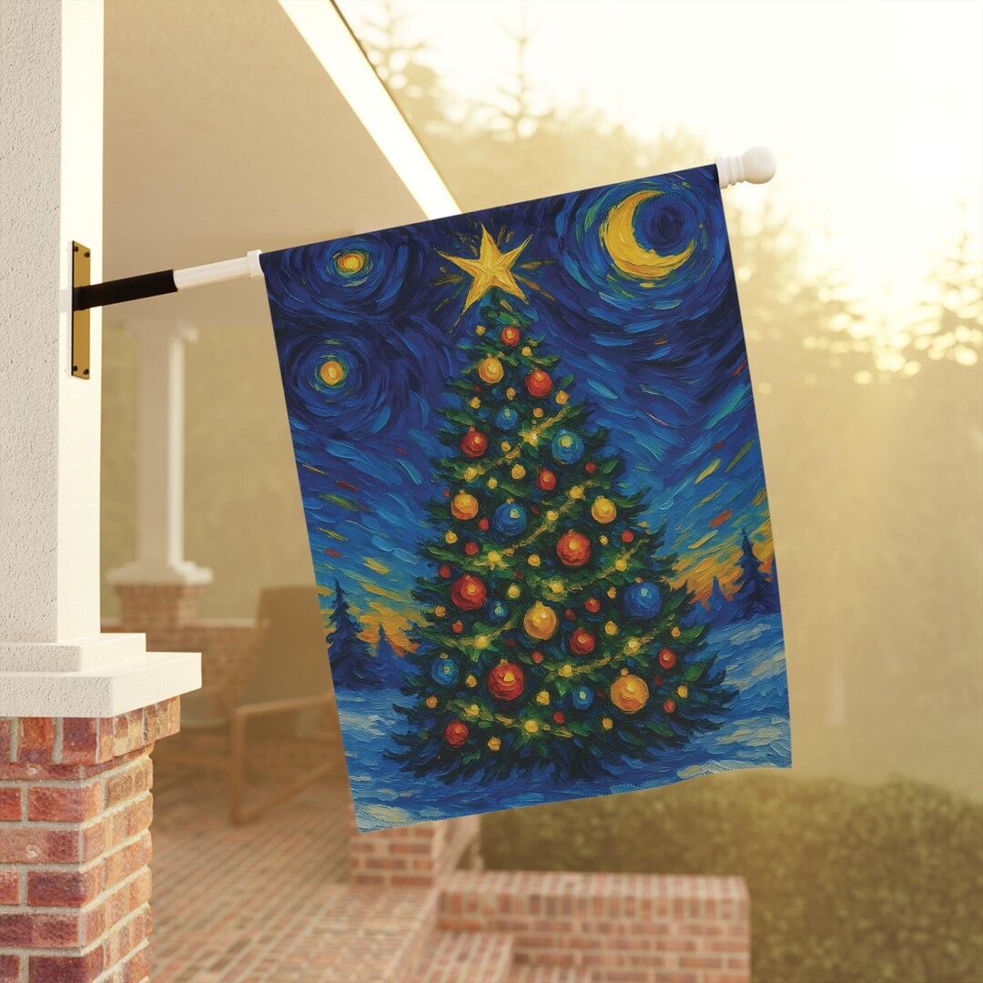 Starry Night Christmas Tree Flag, Winter Holiday Garden Decor, Van Gogh ...