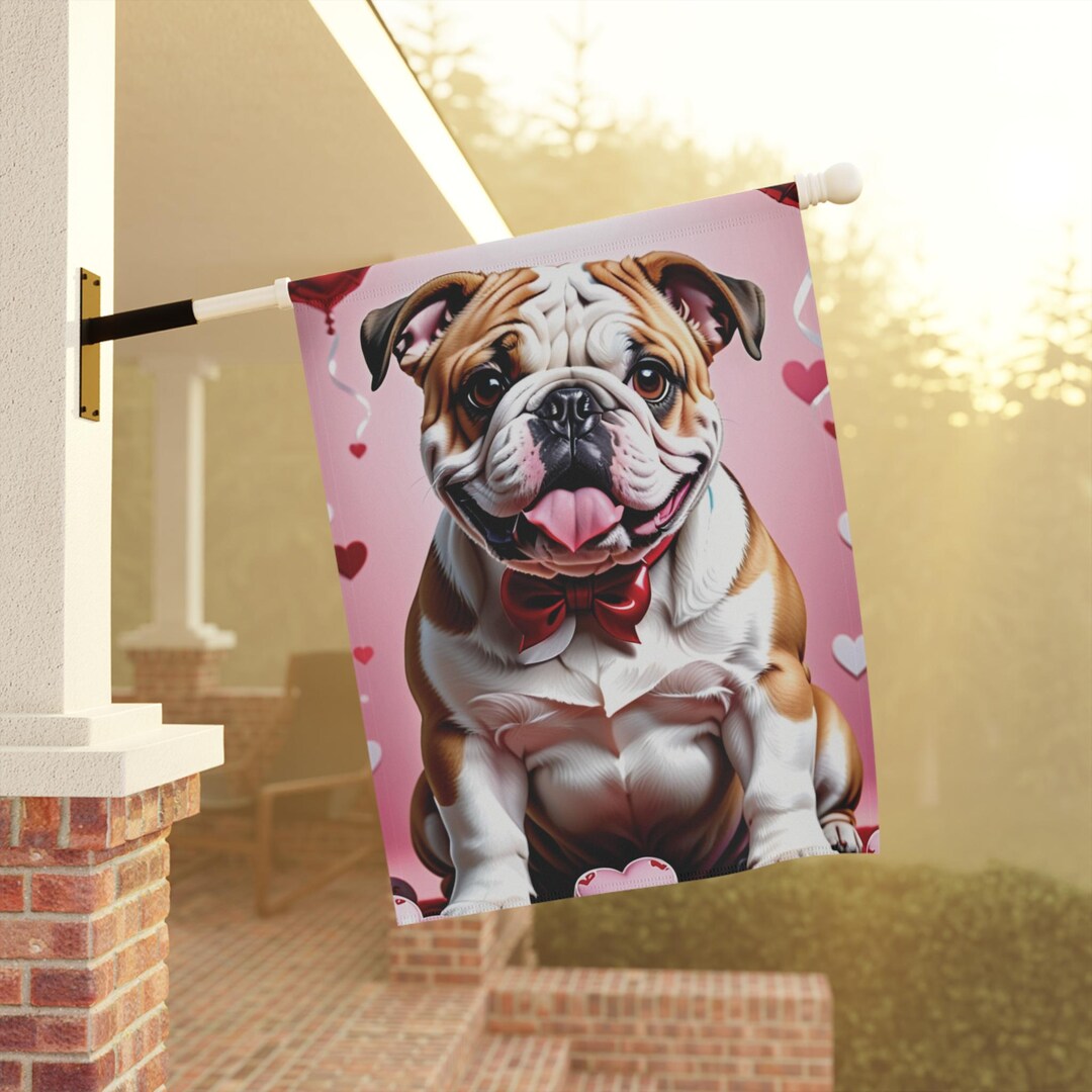 Flag Banner for Bulldog Lovers, Valentine Bulldog Decor, Garden Flag ...