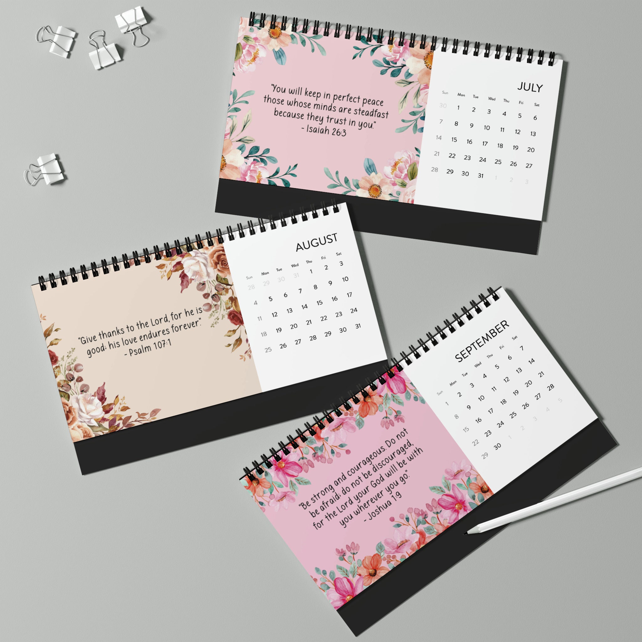 Christian Desk Calendar 2024, Office Monthly Flip Calendar, Floral ...