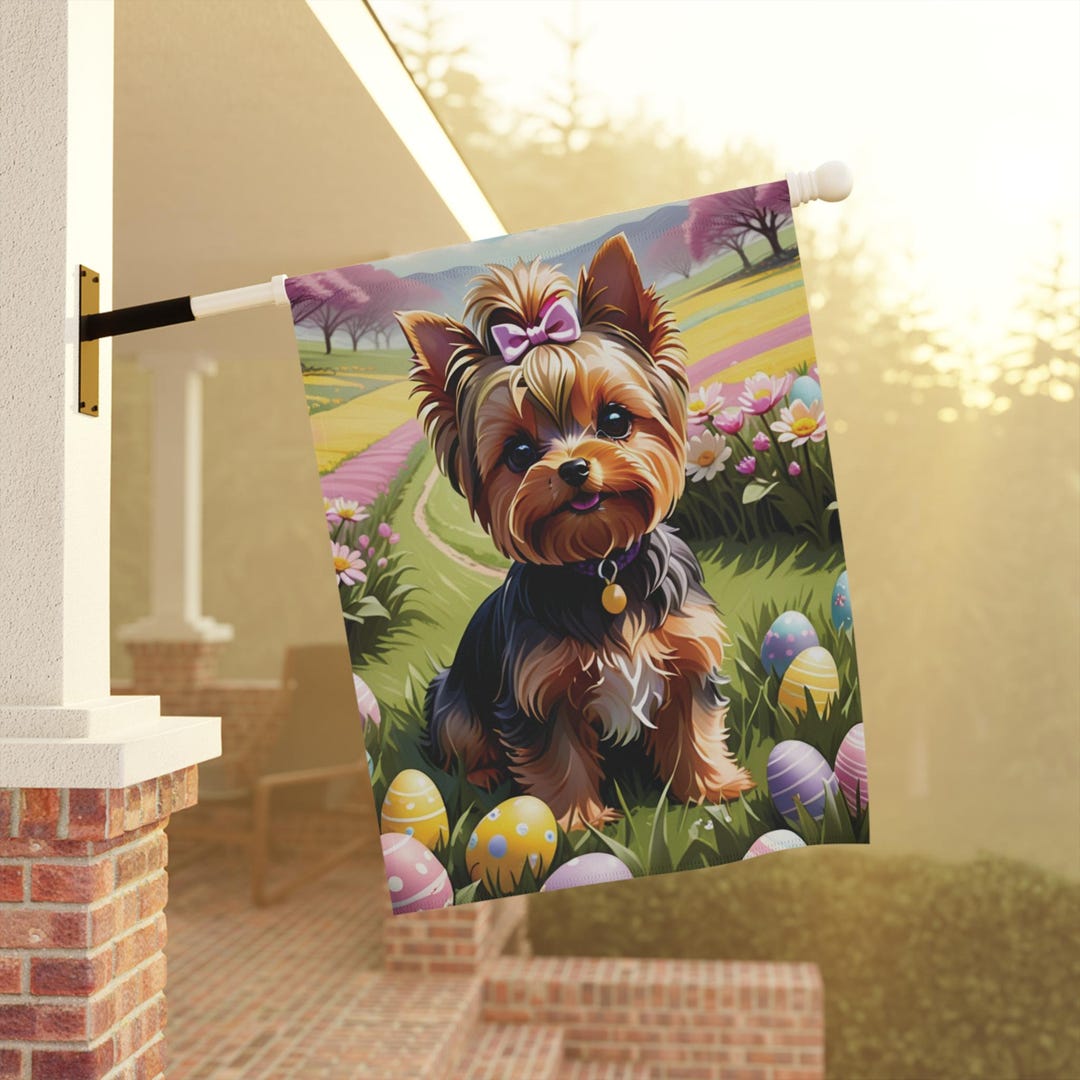Cute Yorkie Flag for Easter, House Garden Decoration, Small Dog Lover ...