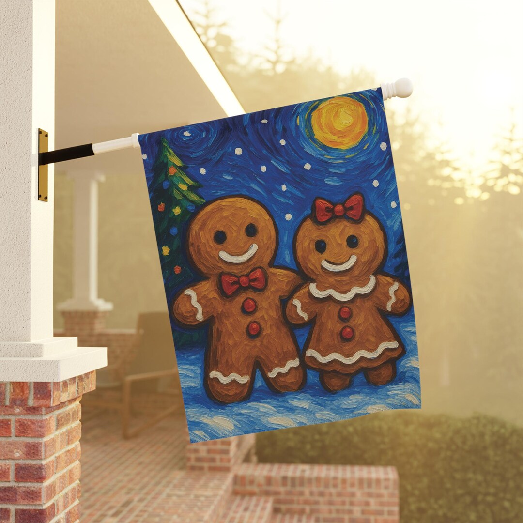 Starry Night Gingerbread Couple Flag, Cute Holiday Garden Decor ...