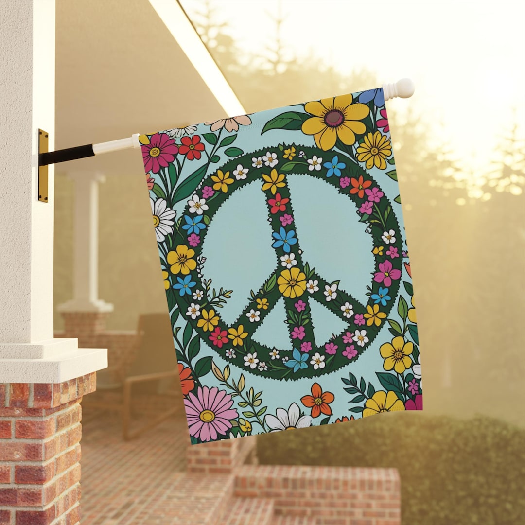Peace Flag, Floral Peace Sign, Spring Yard Decor, Hippie Outdoor Banner ...