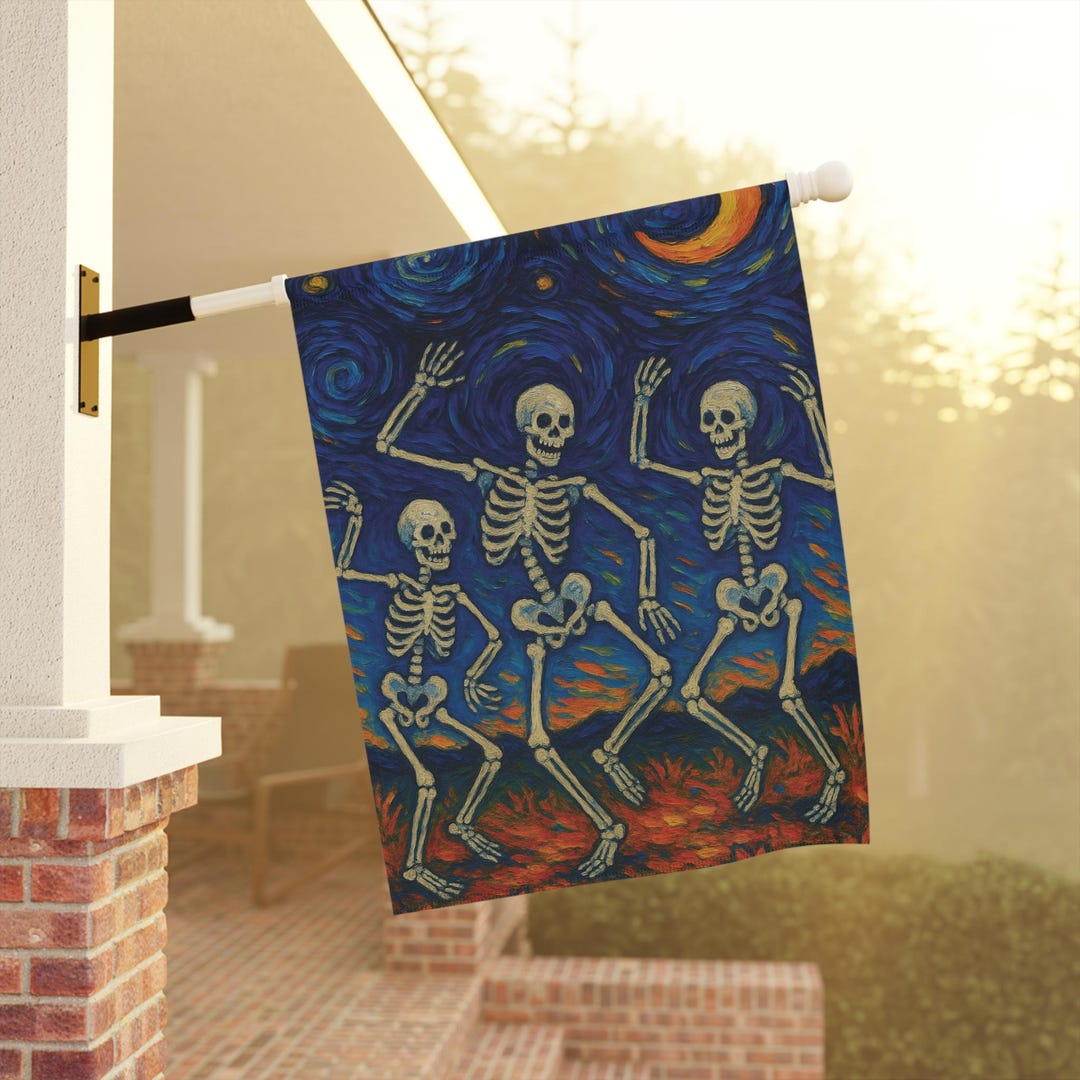 Dancing Skeletons Garden Flag, Halloween Yard Decor, Van Gogh Starry ...