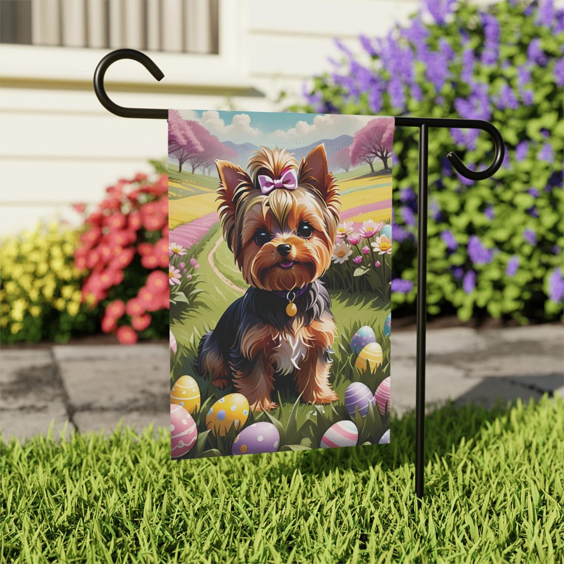 Cute Yorkie Flag for Easter, House Garden Decoration, Small Dog Lover ...
