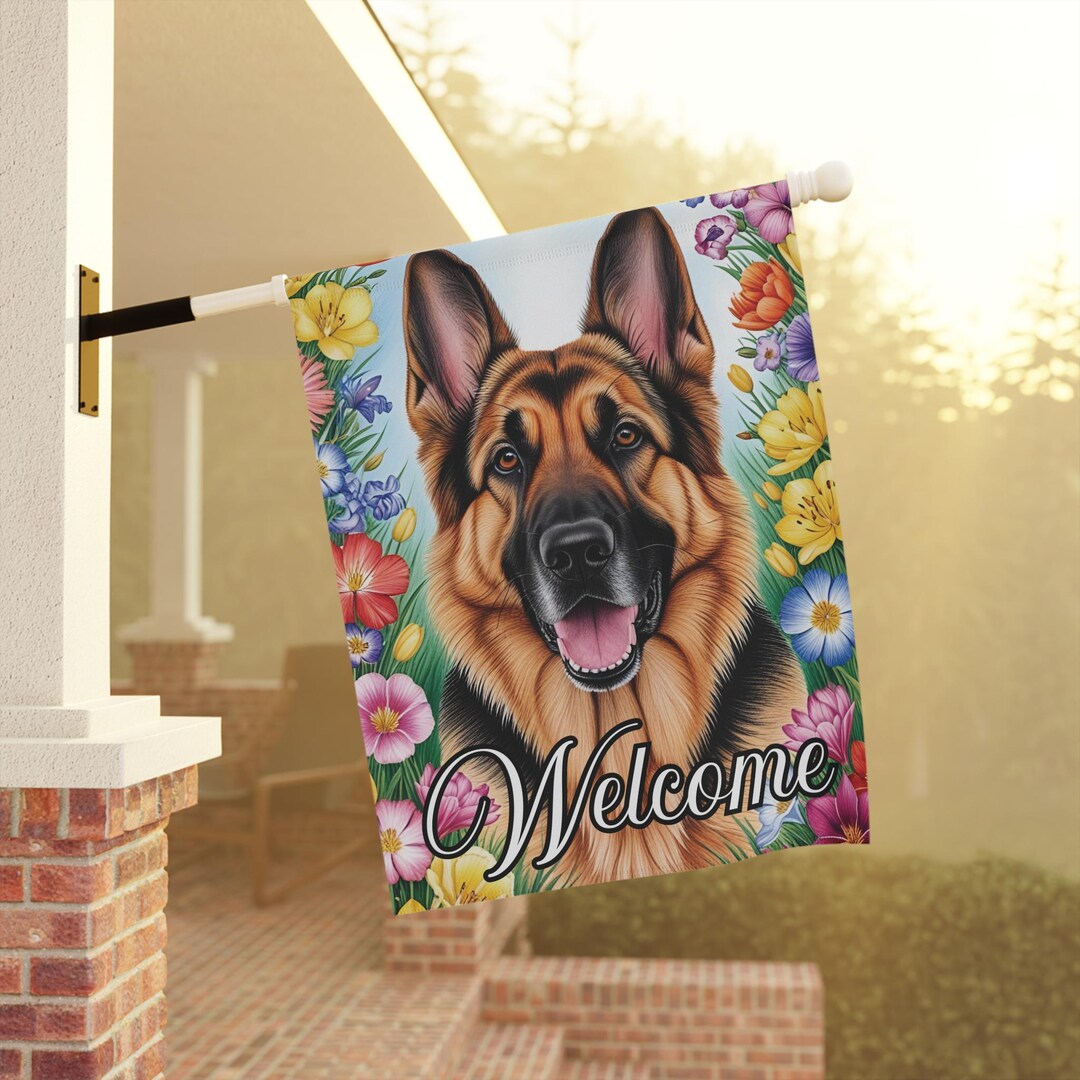 Welcome Flag, German Shepherd Flag, Spring Flag, Dog Lover Gift ...