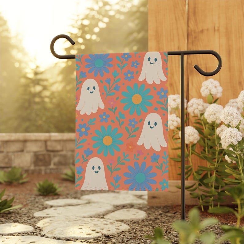 Pastel Ghost Garden Flag – Spooky Floral Halloween Decor - Etsy