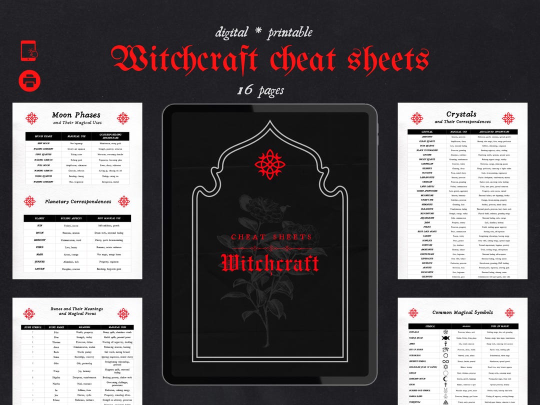 Witchcraft Cheat Sheet Printable Digital Witchy Grimoire Journal Pages ...