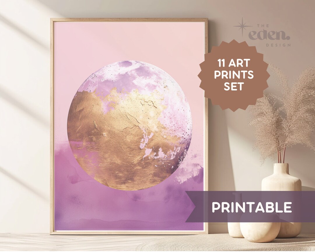 Print Set of 11 Pink Gold Moon Instant Download Printable Decor ...