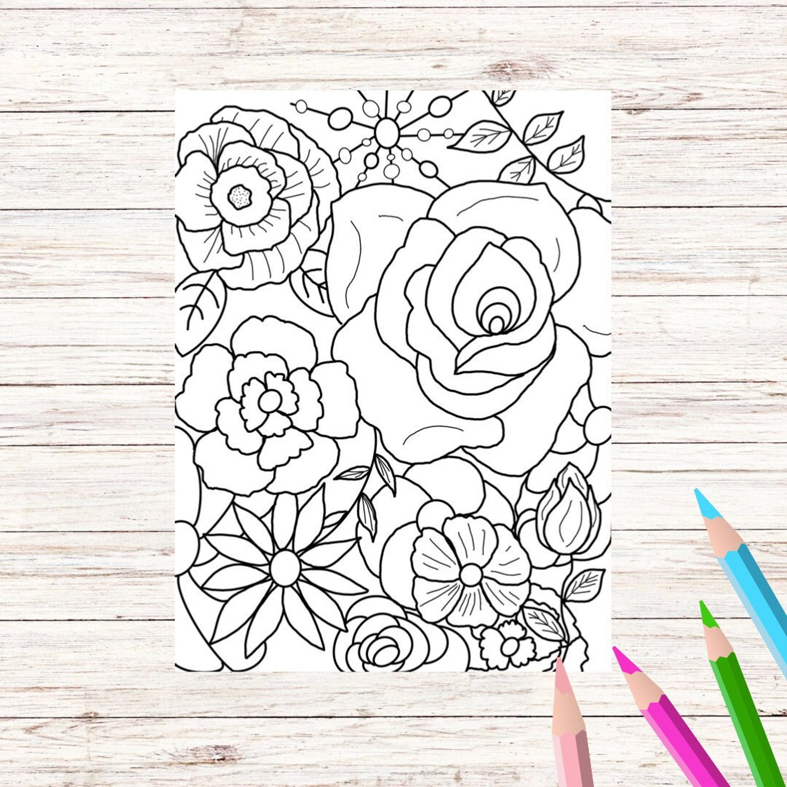 Printable Flower Power Coloring Page - Etsy