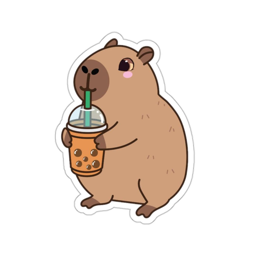 Capybara Sticker, Capybara With Boba Sticker, Cute Animal Stickers ...