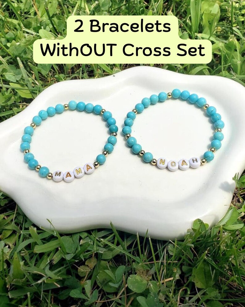 Personalized Turquoise Beaded Name Bracelet, Christian Baby Gift - Etsy