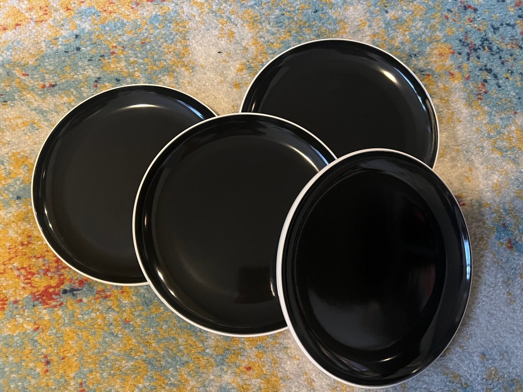 8/ White Black Modern Ceramic Plates/ Set of 4/ Salad, Pizza, Sushi ...