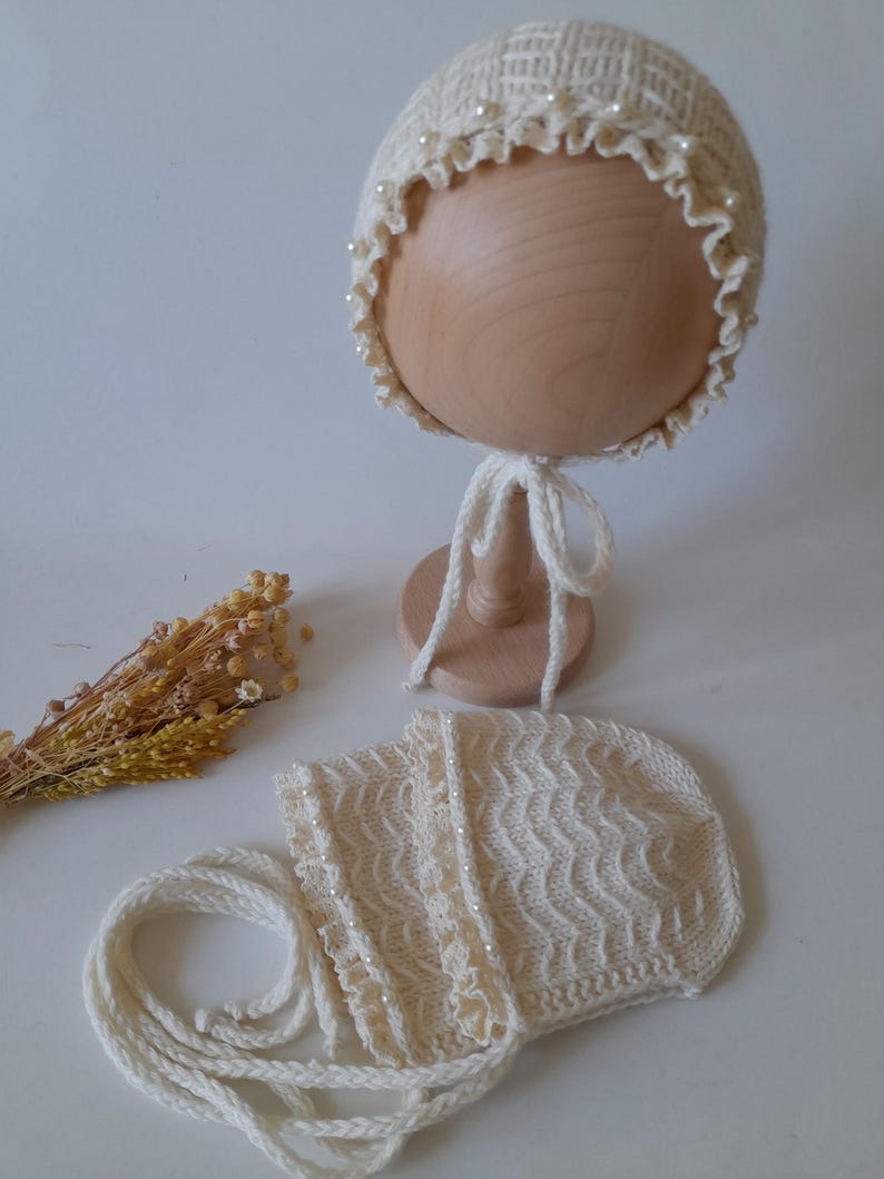 Newborn Bonnet, Ivory Color, Cotton+merino, Photoprops, Photographers ...