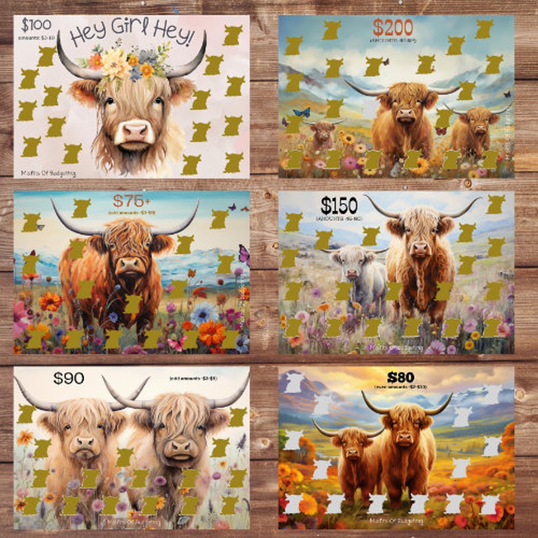 A5 Highland Cow Scratch & Save Challenges - Etsy