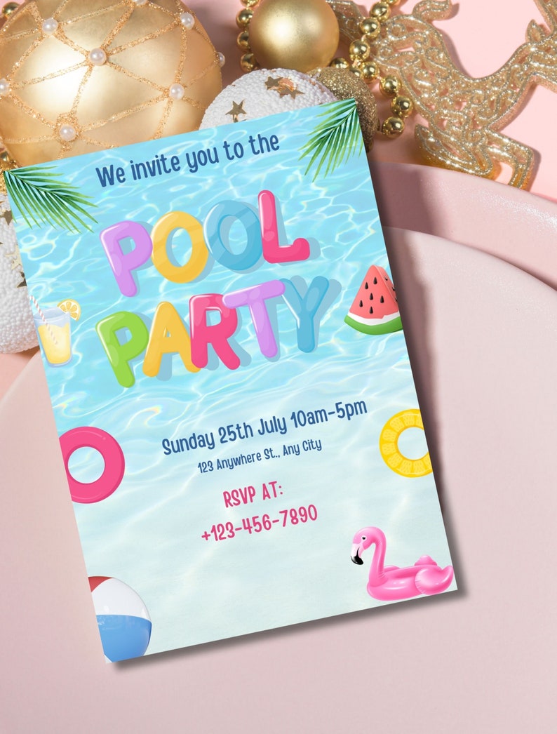 Editable Tropical Pool Party Invitation: Swim Birthday Invite (digital ...